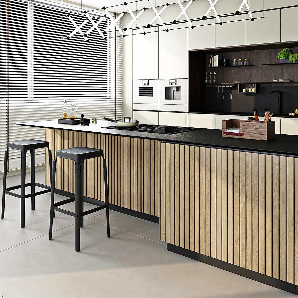 FunStick Brown Slats Wood Wallpaper Peel and Stick Wood Contact Paper for Cabinets Peel and Stick Wood Slats for Wall Decor Waterproof Removable Wood Wall Paper for Bedroom Countertops Desk 12"x200"