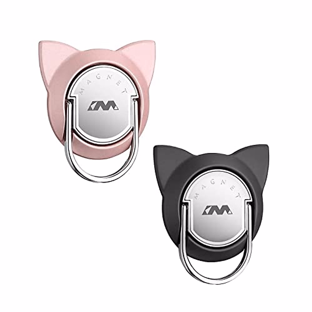 Cell Phone Ring Holder, Apqdw Cat Phone Ring Stand, Metal Phone Finger Ring Grip for Smartphone, Phone Cases and Tablets (2 Pack, Black/Rose Gold)