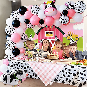 Winrayk Cow Birthday Party Decorations Supplies Farm Pink Cowgirl Cow Print Balloon Arch with Farm Backdrop Cow Print Tablecloth Cow Balloons Cow Print Party Decorations Kids Cow Birthday Decorations