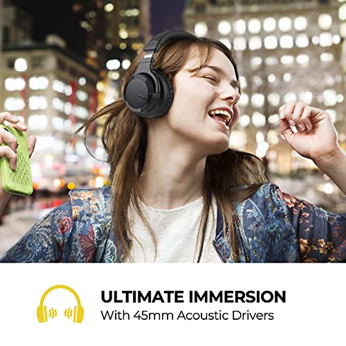 commalta E7 Active Noise Cancelling Headphones, Wireless Bluetooth Headphones with Rich Bass, Wireless Headphones with Built-in Mic, Clear Calls, Bluetooth 5.0, 30 Hours Playtime, Comfort Fit, Black