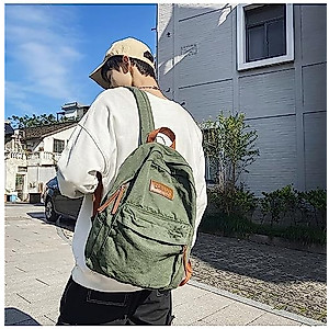 JHTPSLR Dark Academia Aesthetic Backpack Canvas Backpack Vintage Aesthetic Backpack Laptop Backpack Book Bags Casual Daypack (Dark Green)