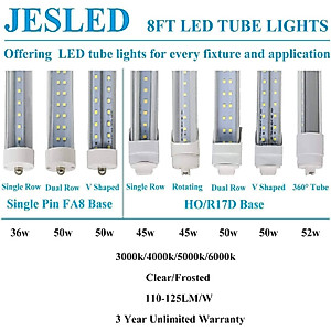 JESLED R17D/HO 8FT LED Bulbs - (12 Pack) Rotate V Shape, 5000K Daylight 72W, 7200LM, 110W Equivalent F96T12/DW/HO, Clear Cover, T8/T10/T12 Replacement, Dual-End Powered, Ballast Bypass