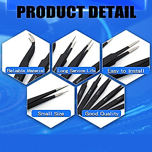 UToolmart 3PCS Precision Tweezers Set, Upgraded Anti-Static Stainless Steel Tweezers, Length: 122mm