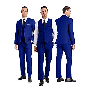 Men's 3 Piece Suit 2 Button Business Wedding Prom Slim Fit Suits Blazer Formal Tuxedo Vest & Trousers Royal Blue XL