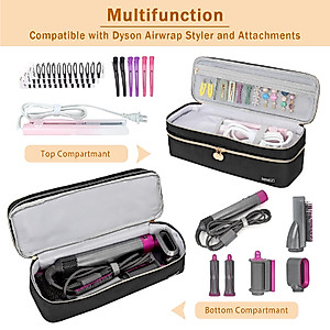 Travel Carrying Case Compatible with Revlon One-Step Hair Dryer Brush/Volumizer/Styler/Hot Tools,Double-Layer Storage Organizer Bag Compatible for Shark FlexStyle/Dyson Airwrap Styler,Black(Bag Only)