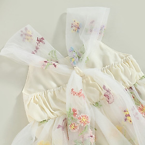 Infant Baby Girls Romper Dress 3 6 9 12 18 Months Onesie Summer Clothes Ruched Jumpsuits Hem Bodysuits Headband (T-Creamy Yellow, 12-18 Months)