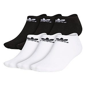 adidas Originals Trefoil No Show Socks (6-Pair), White/Black, Large