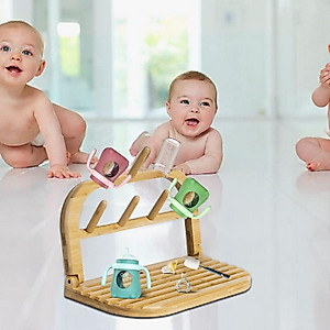 Tuehaeyi Baby Bottle Drying Rack Including Bottle Brush, Space Saving Bamboo Baby Bottle Rack Dryer, Portable Dryer Rack Organizer for Baby Bottles, Cups, Pacifiers Accessories, Gifts for Mom