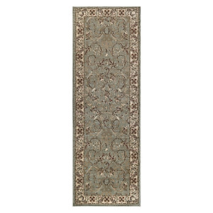 Superior Indoor Runner Rug, Jute Backed Rugs for Bedroom, Living/Dining Room, Office, Entryway, Hallway, Kitchen, Traditional Floral Scroll Floor Decor, Heritage Collection, Green, 2' x 11'