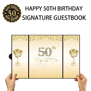 Black and Gold Birthday Party Decorations for men, Happy Birthday Guestbook 12 x 9 inch, Birthday Alternative Signature Guest Book for Men and Women (50th Birthday Signature Book Black and Gold)