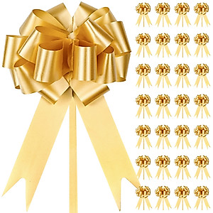 JJYHEHOT 30 Pieces Gold Gift Wrap Bows, Pull Flower Bows for Gift Wrapping, Present Decor Bowknot for Gift Baskets, Craft, Car, Birthday Wedding Party