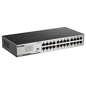 D-Link DGS-1024D, Ethernet Switch, 24 Port Gigabit Unmanaged Fanless Network Hub Desktop or Rack Mountable, Black