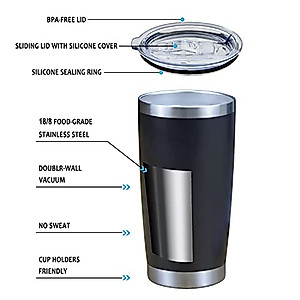 Kmass kmax 4pack 20oz Stainless Steel Vacuum Insulated Travel Cup with Lids and Straws and Cleaning Brush Double Wall Travel mug Coffee Cup Stainless Steel Tumblers for Home, Office (Black)