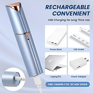 Facial Hair Removal for Women, Mini Hair Remover, Electric Razor Shaver Portable Bikini Epilator for Lips, Chin, Armpit, Peach Fuzz, Fingers, Neck, Cheek and USB Rechargeable (Blue)