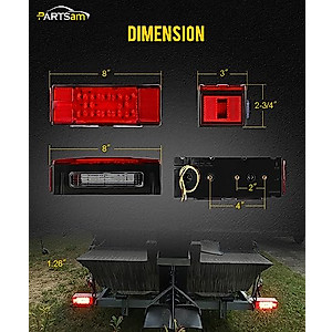 Partsam 12V LED Submersible Low Profile Rectangular Trailer Lights, Waterproof LED Combination Trailer Tail Light Kit Stop Brake License Plate Turn Running Lights Sealed for Boat Trailer Lights Truck