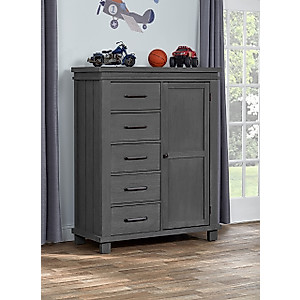 Soho Baby 43045210 Hampton Premium Soft Closing 5-Drawer Chifferobe with Adjustable Shelves and Hanging Rod, Wire Brush Canyon Gray Finish
