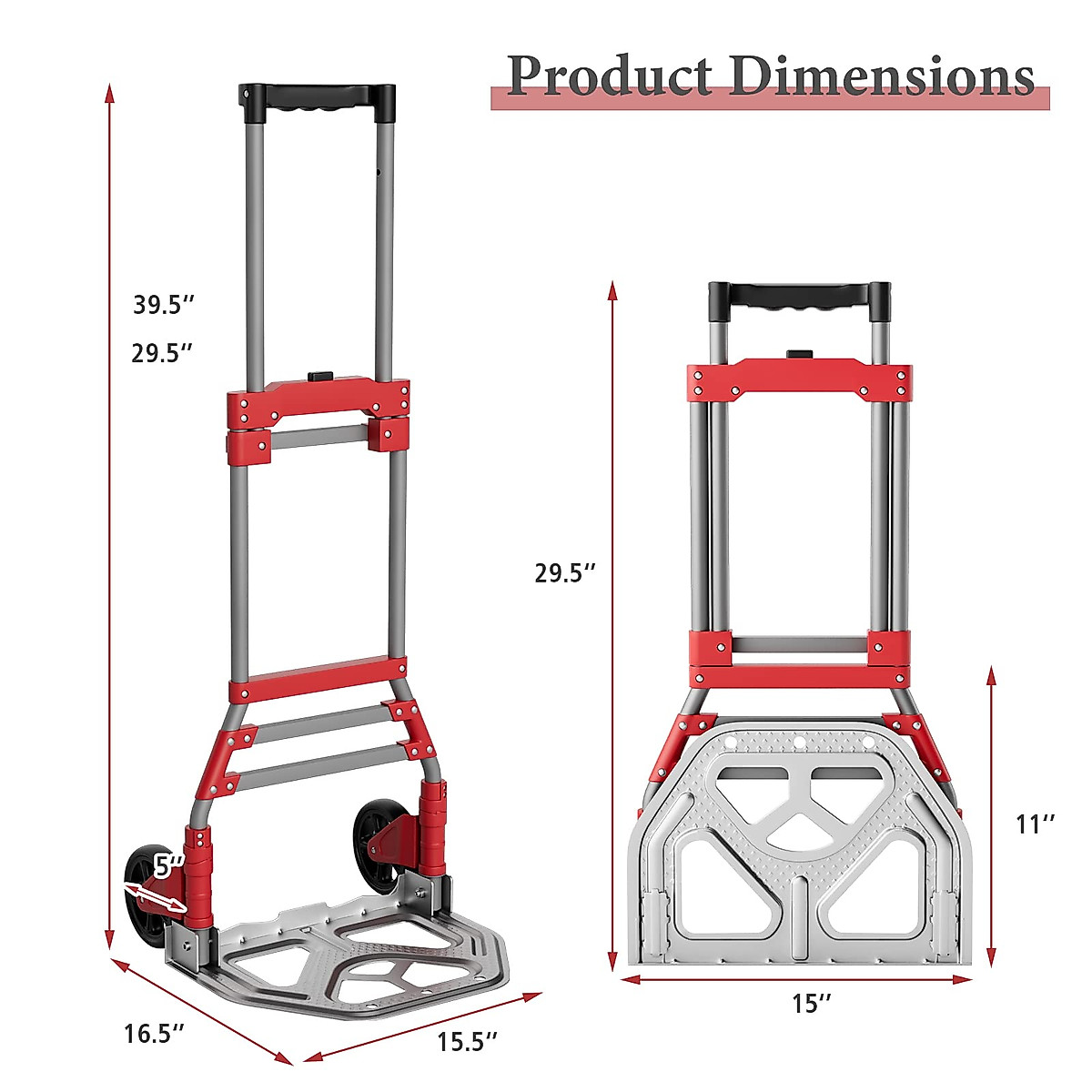 Nightcore Folding Hand Truck Dolly Cart, Portable Hand Cart with Telescoping Handle and TPR Wheels, Heavy Duty Hand Dolly with Bungee Cord for House Moving and Office Use