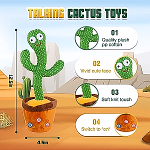 Baby Toys Talking Cactus Toy Dancing Singing Mimicking Recording Moving Educational with 120 English Songs 6-12 Months Old Toddler Boy Girl Newborn Christmas Birthday Light Up Plush Sensory Gifts