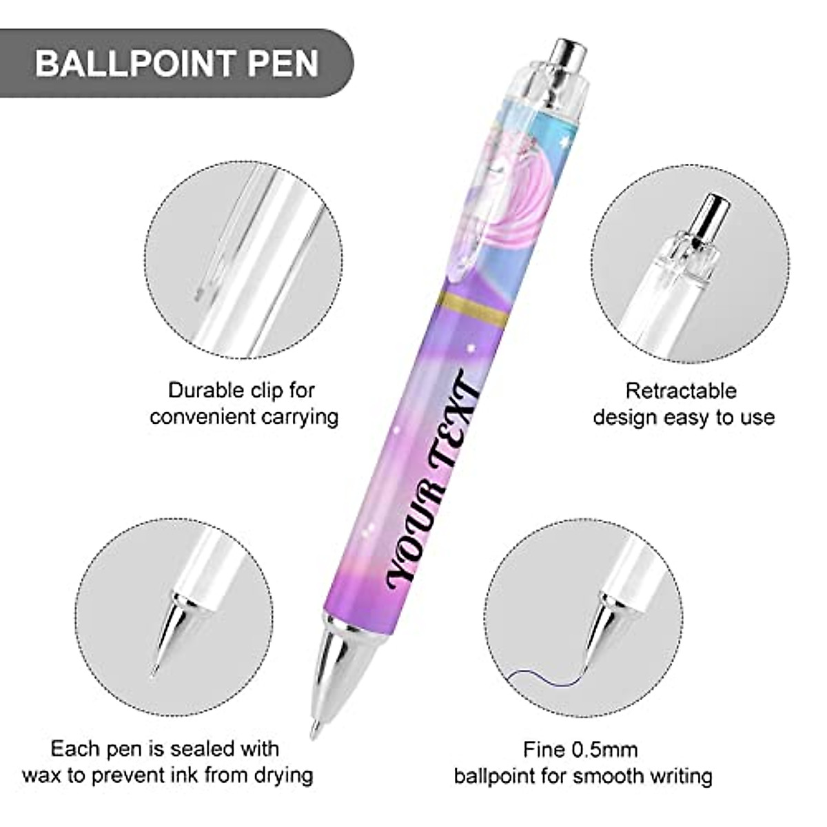 Personalized Custom Galaxy Unicorn Pens with Stylus Tip, Customized Engraving Ballpoint Pens with Name Massage Text Logo, Gift Ideas for School Office Business Birthday Graduation Anniversaries Christ
