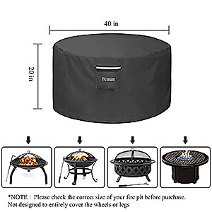 Fire Pit Cover Round, Waterproof Heavy Duty Patio Fire Pit Table Cover, Outdoor Garden Patio Protective Cover Fire Pit Furniture Covers 40in, Black