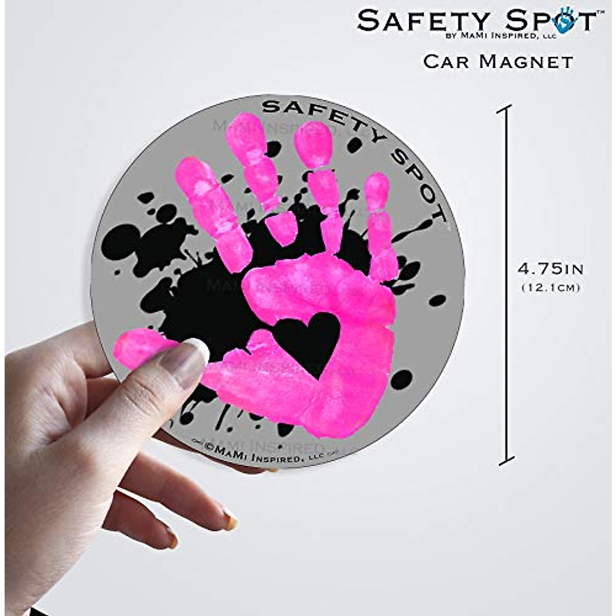 Safety Spot Magnet - Kids Handprint for Car Parking Lot Safety - Gray Background with Splat (Blue)
