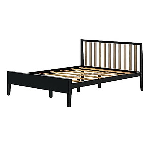 Plank+Beam Modern Solid Wood Queen Bed Frame with Slatted Headboard, Scandinavian Platform Bed with Wood Slat Support, Easy to Assemble, Black/Blonde