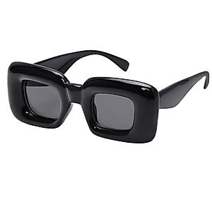 Akirawang Fashion Square Inflated Sunglasses for Women Men Oversized Thick Frame Trendy Glasses Mask Shades Designer Style