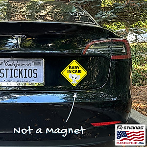 Stickios Baby in Car Stickers for Boys & Girls (2-Pack) - Paint-Safe, Removable, Non-Magnetic Baby Safety Stickers for Cars & Windows - Baby Elephant (2 Vinyl Decals)