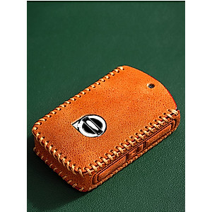 SANRILY Cowhide Leather Key Fob Cover for Volvo XC90 2017 2018 2019 XC60 S90 V90 Key Fob Keyless Full Protection Smart Key Case with Keychain Green