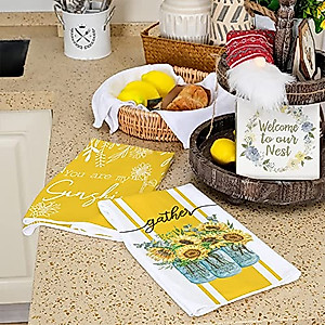 GEEORY Kitchen Towels for Summer Decor Sunflowers Mason Jar Dish Towels 18x26 Inch Ultra Absorbent Bar Drying Cloth Hand Towel for Kitchen Bathroom Party Home Decorations Set of 2