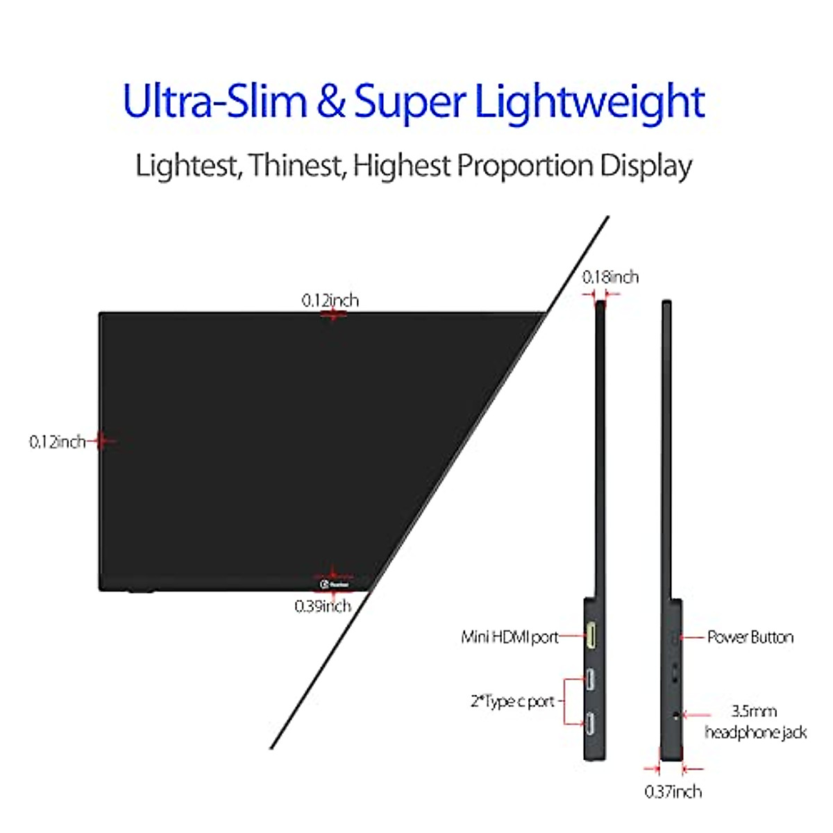 Portable Monitor,15.6 inch 1080P FHD USB C Laptop Monitor HDMI Computer Display External Monitor for Laptop Ultra Slim IPS Screen Gaming Monitor for PC PS4 Xbox Switch Phone, Built in Speaker