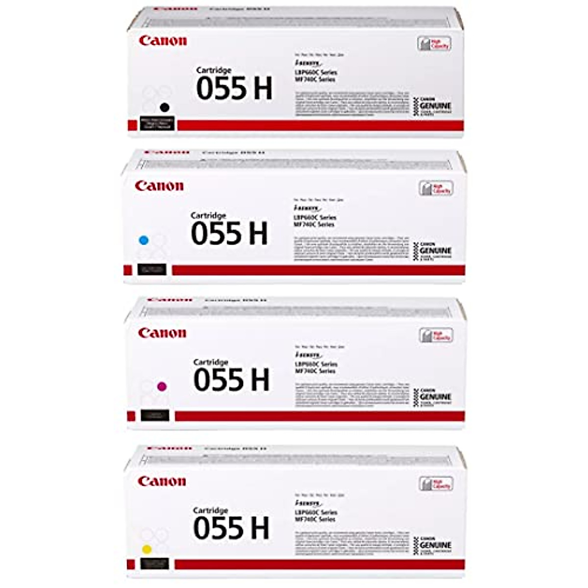 Canon CRG 055 High Yield Capacity Toner Cartridge for MF745, 743, 741, Bundle with Black 7600 Pages Yield/Cyan, 5900 Pages Yield/Magenta, 5900 Pages Yield/Yellow, 5900 Pages Yield