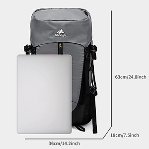 Shanyk Waterproof Hiking Backpack 36L | Lightweight Daypack with Rain Cover for Travel Outdoor Sports Camping Backpacking (Grey)