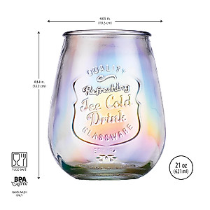 Glaver's Stemless Wine Luster Glasses – Wine Glasses Set of 4 – 21 Fl Oz Iridescent Glassware, with Embossed Logo Home Bar For Wine and Cocktails.