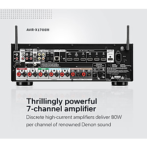 Denon AVR-X1700H 7.2 Channel AV Receiver - 80W/Channel (2021 Model), Advanced 8K HDMI Video w/ eARC, Full 3D Audio - Dolby Atmos, DTS:X, Wireless Streaming, Built-in HEOS, Amazon Alexa Voice Control