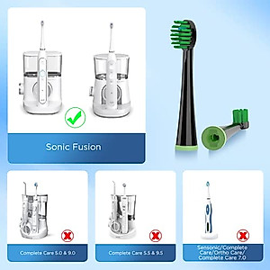 Replacement Toothbrush Heads for Water Pik Sonic Fusion (SF-01 / SF-02 / SF-03 / SF-04), Compact, with Covers, 4 Count, Black