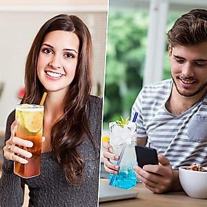 UHAPEER 6 Pack Square Drinking Glasses with Straws, 500ml/17oz Lead-Free Crystal Clear Glass Bar Glassware Glasses Tumblers, Thin Highball Glasses Drinking Cups for Coffee Tea Beer Cocktail Smoothie