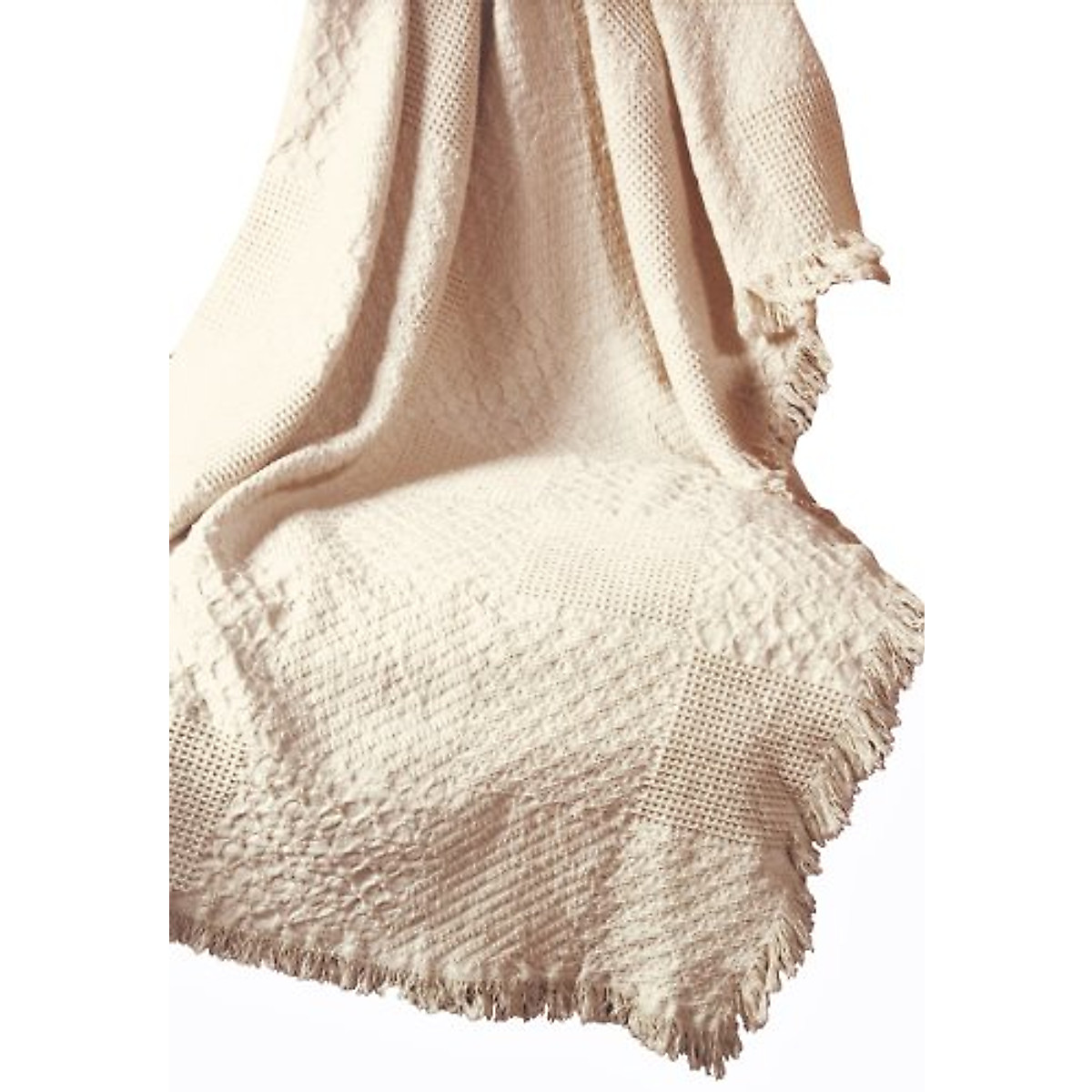 Manual Textured Blocks Fringed Natural 2-Layer Throw, 46 X 60-Inch