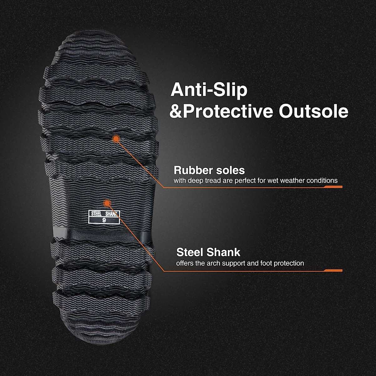 TIDEWE Rubber Boots for Men Multi-Season, Waterproof Rain Boots with Steel Shank, 6mm Neoprene Sturdy Rubber Outdoor Hunting Boots Size 11 (Black)