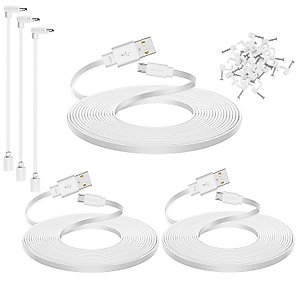 Smays 3-Pack 25 ft Micro USB Extension Cable Compatible with Wyze Cam v4, Wyze Cam Pan v3, Yi Cam, Nest Cam, Blink Mini Security Camera, Long Flat Power Cord, White