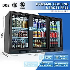 JAECOOL Back Bar Cooler Commercial Counter Height Refrigerator with 3-Doors, 10.9 cu ft Beverage Cooler Undercounter Refrigerator, Commercial Display Fridge, Auto-defrost, Eco-friendly Compressor, ETL