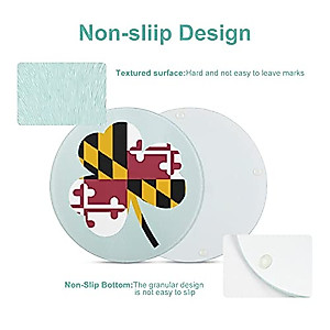 Maryland Flag Shamrock Glass Cutting Board Round Kitchen Decorative Chopping Blocks Mats Food Tray for Men Women