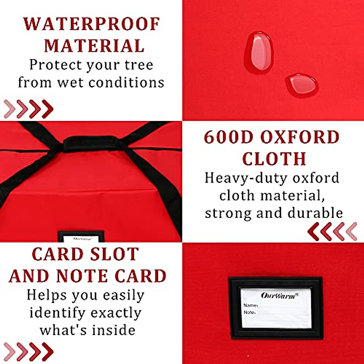 AerWo Christmas Tree Storage Bag Extra Large Christmas Storage Containers, Fits Up to 9 Ft Artificial Trees, Heavy-Duty Waterproof 600D Oxford Xmas Holiday Tree Storage Bag (65” x 31” x 15”, Red)