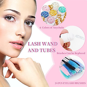 48 Pieces Disposable Mascara Wands Set,Include 24 pcs Disposable Crystal Lash Spoolies Brush and 24 Pieces Reusable Diamond keychain Empty Eyelash Brush Tubes for Women Girls Makeup Brush Kit