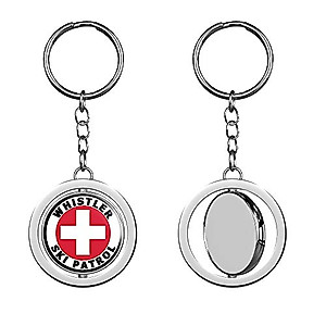 PRS Vinyl Round Whistler SKI Patrol (bc British Columbia Snow) Keychain Spinning Round Chrome Metal Key Chain