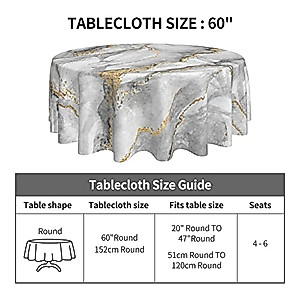 Gold Marble Round Tablecloth 60 Inch - Waterproof & Wrinkle Resistant Washable Fabric Spring Table Cloth for Dining Room Party Outdoor Picnic, White and Grey