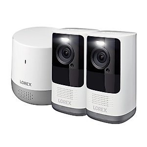Lorex Home Hub, Two 2K Security Cameras Wireless Outdoor Indoor Battery-Powered with Range Extender, Motion Detection, and Color Night Vision, 32GB MicroSD