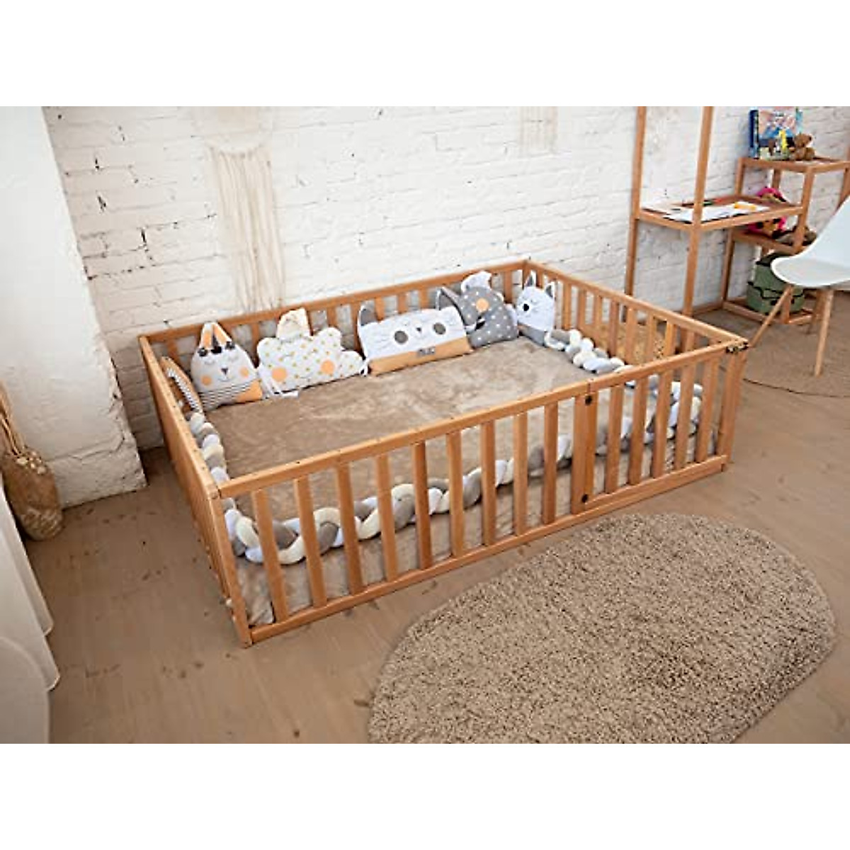 BUSYWOOD Montessori Floor Bed - Toddler Bed - Play Pen - Kids Furniture - Toddler Bed Frame - Wood frame - Twin Bed Rails for Toddler - Montessori Furniture (Model 6.2)