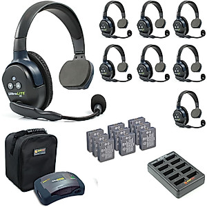 Eartec HUB8S 8-Person Full Duplex Wireless Intercom with 8 Ultralite Single Ear Headsets