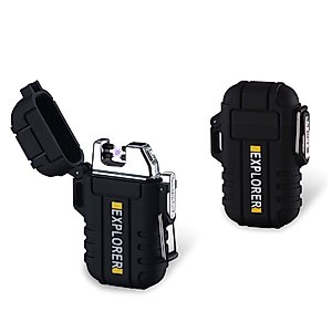 Pack of 2 Dual Arc Plasma Electric Rechargeable Flameless Lighter Waterproof Windproof for Camping, Hiking, Skiing, Outdoor Adventure (Black)